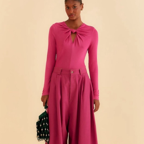 FARM Rio | Tops | Nwt Farm Rio Pink Long Sleeve Bodysuit | Poshmark